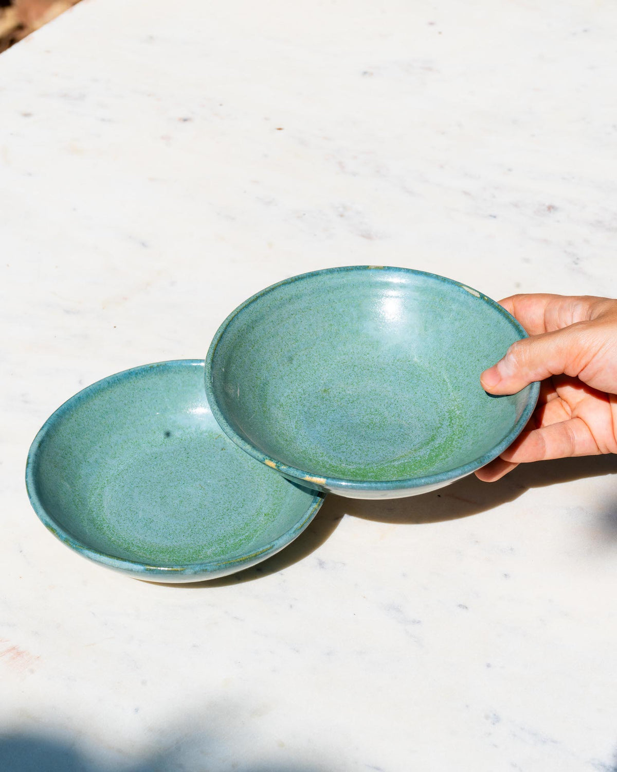 Teal Shallow Bowls — Slow Pottery